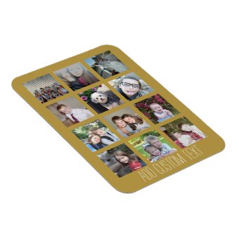 12 Photo Collage with Gold Background Magnet | Zazzle