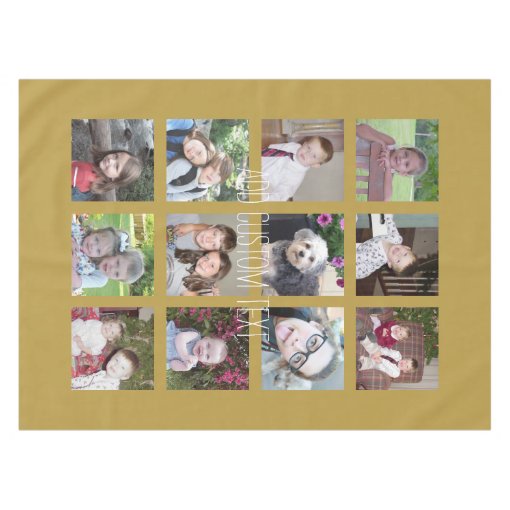 12 Photo Collage with Gold Background Tablecloth | Zazzle