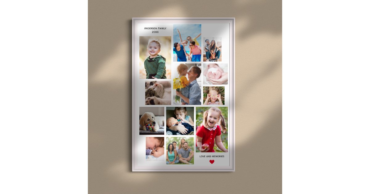 12 Photo Family Memory Collage with Heart Poster | Zazzle