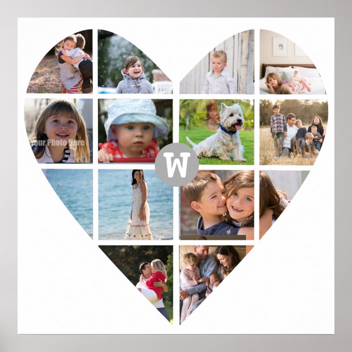 12 Photo Heart Collage Family Monogram Poster | Zazzle.com
