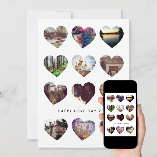 12 Photo Heart Collage Valentine's Day Love Card | Zazzle