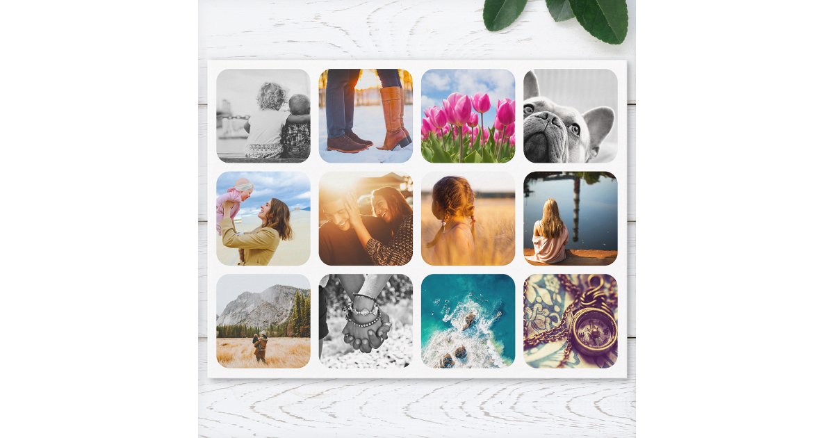 12 Photo Holiday Postcard Template Grid Frame | Zazzle