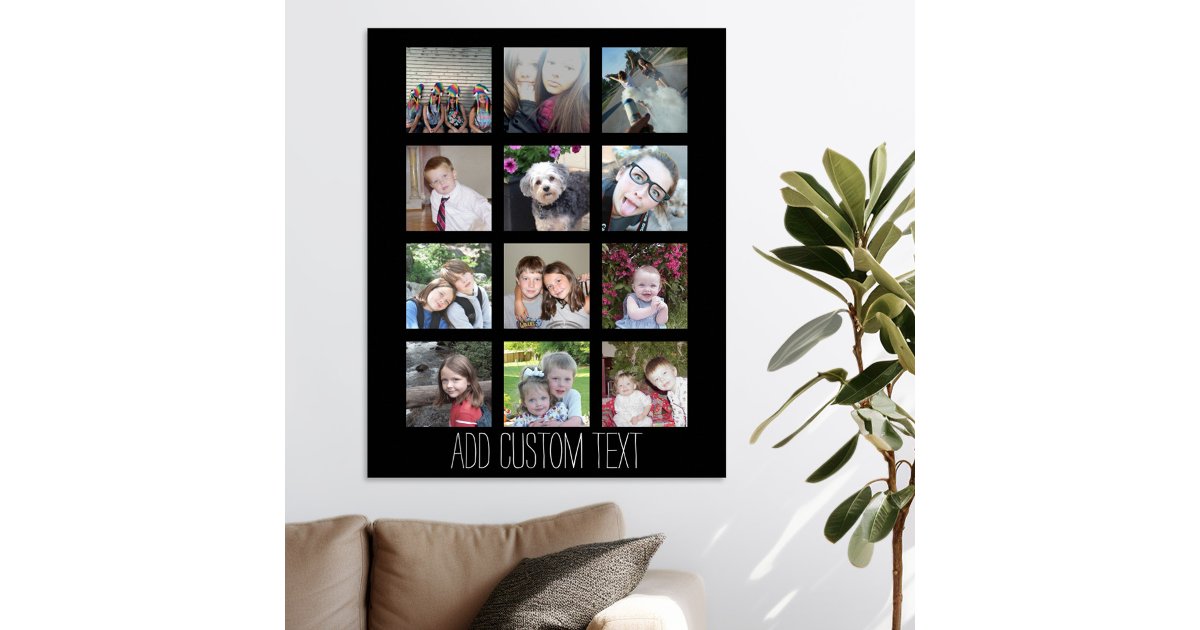 12 Photo Instagram Collage with Black Background Poster | Zazzle
