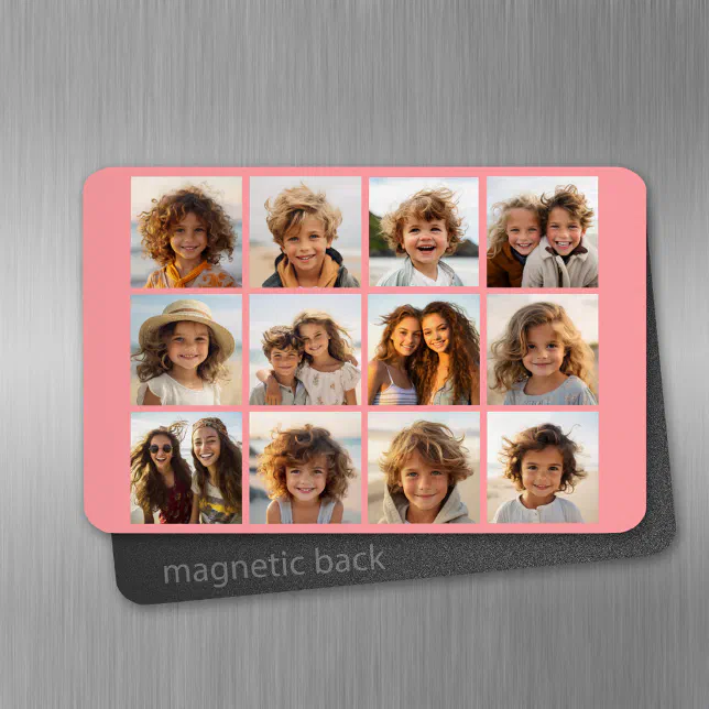 12 Photo Instagram Collage with Coral Background Magnet | Zazzle