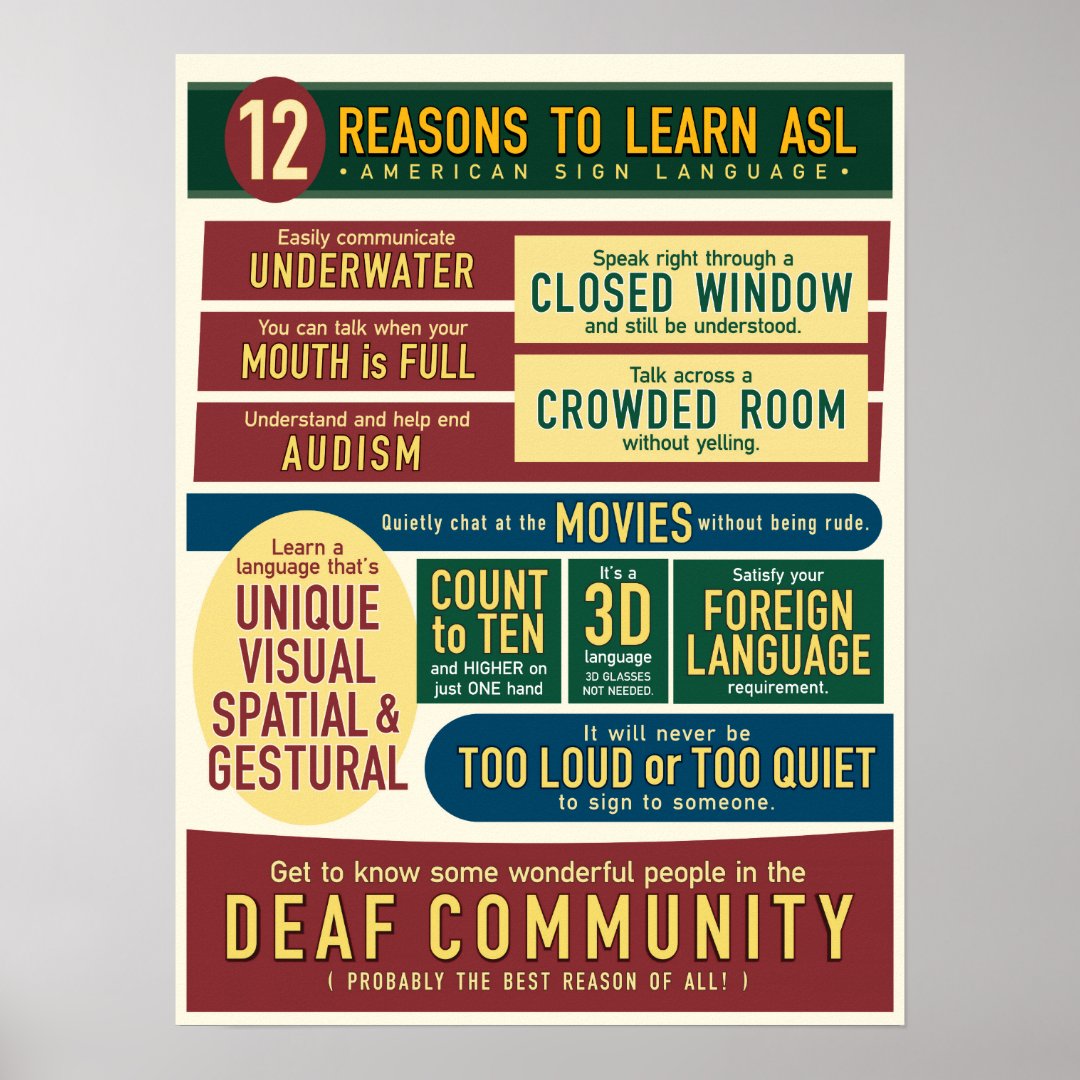 12 Reasons to Learn ASL. poster- Poster | Zazzle