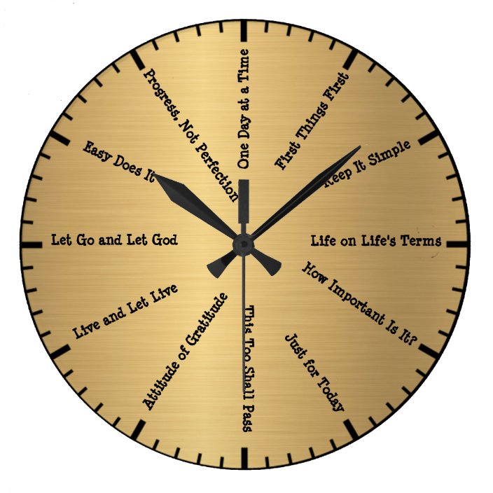 12 Step Sobriety Clean & Sober Slogans Gold Clock | Zazzle.com
