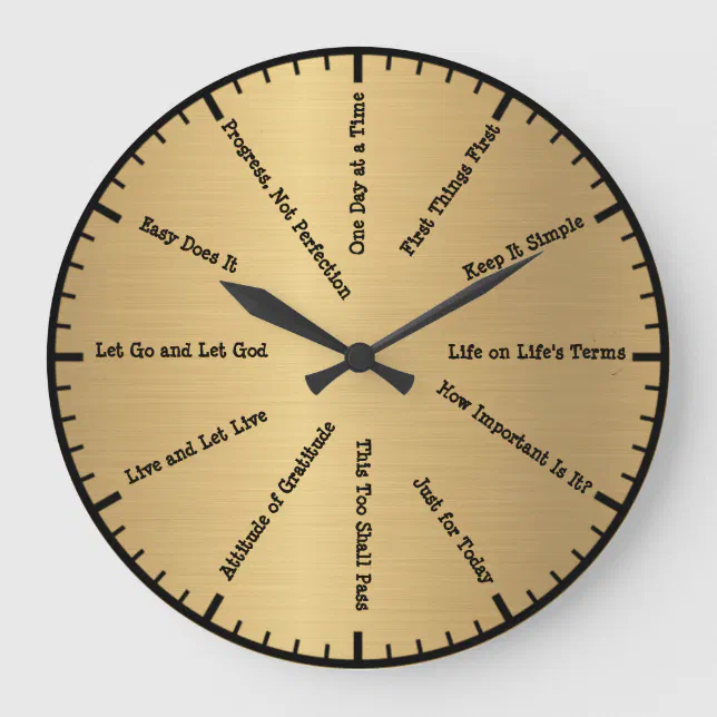 12 Step Sobriety Clean & Sober Slogans Gold Clock | Zazzle