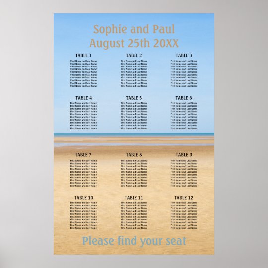 12 Table Beach Wedding Seating Chart | Zazzle.com