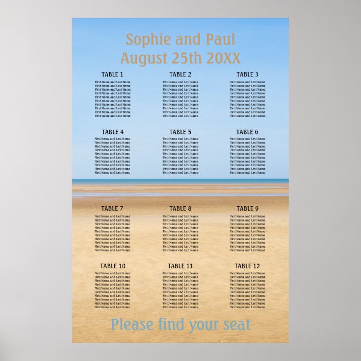 12 Table Beach Wedding Seating Chart | Zazzle.com