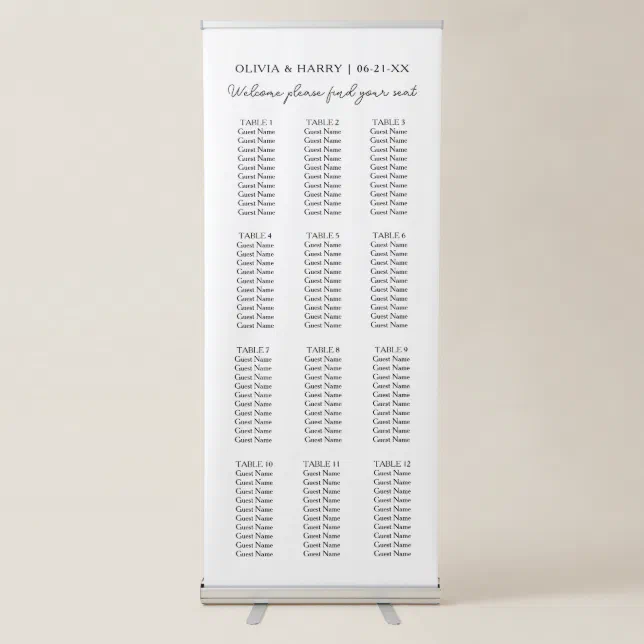 12 Table Wedding Seat Chart Retractable Banner | Zazzle