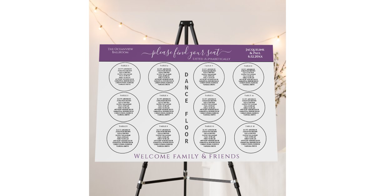 12 Table Wedding Seating Dusty Violet White Circle Foam Board | Zazzle