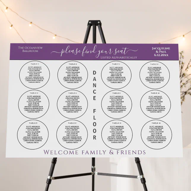12 Table Wedding Seating Dusty Violet White Circle Foam Board | Zazzle