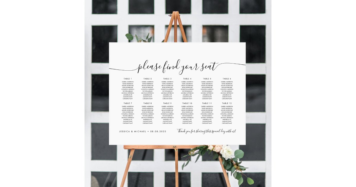 12 Tables Modern Find Your Seat Seating Chart | Zazzle