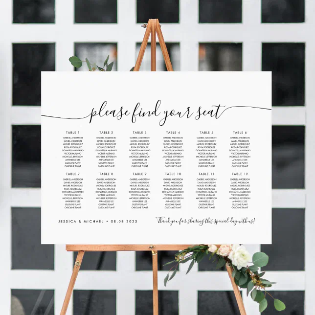12 Tables Modern Find Your Seat Seating Chart | Zazzle