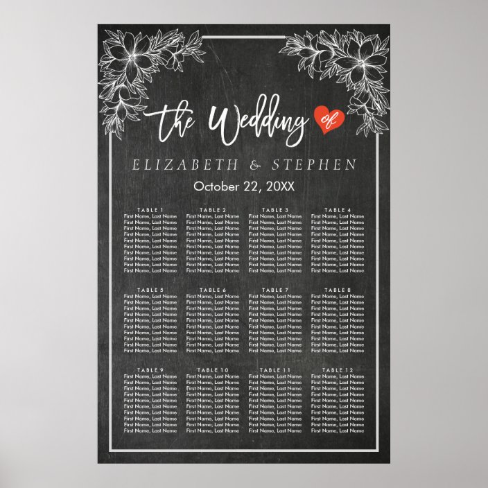 12 Tables Seating Chart Chalkboard Floral Frame | Zazzle.com