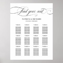12 Tables Wedding Seating Plan Black Script Poster | Zazzle