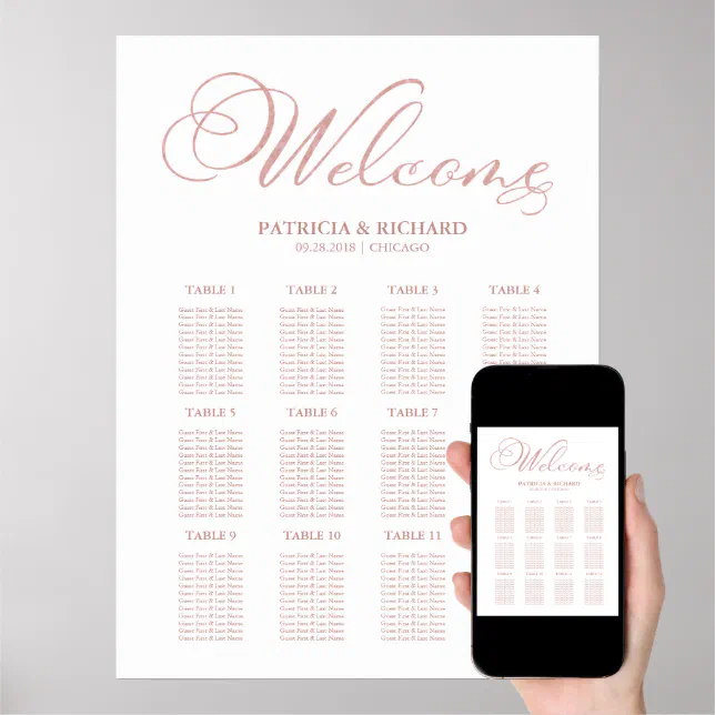 12 Tables Wedding Seating Plan Simple Elegant Poster | Zazzle