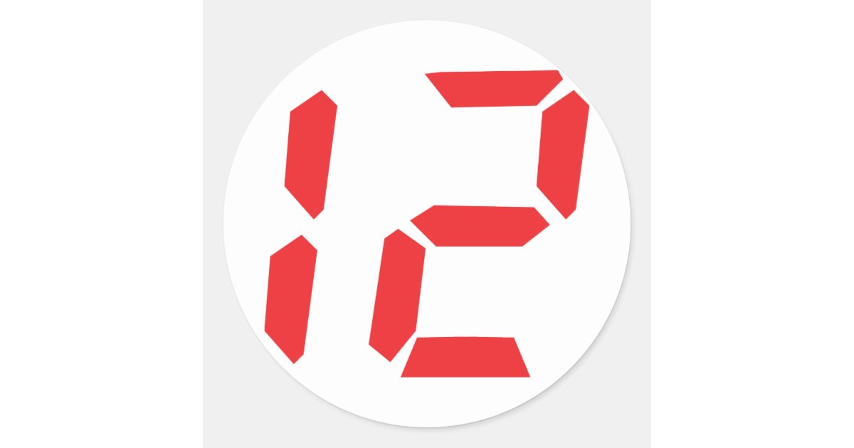 12 twelve red alarm clock digital number classic round sticker | Zazzle 12 twelve red alarm clock digital number classic round sticker | Zazzle