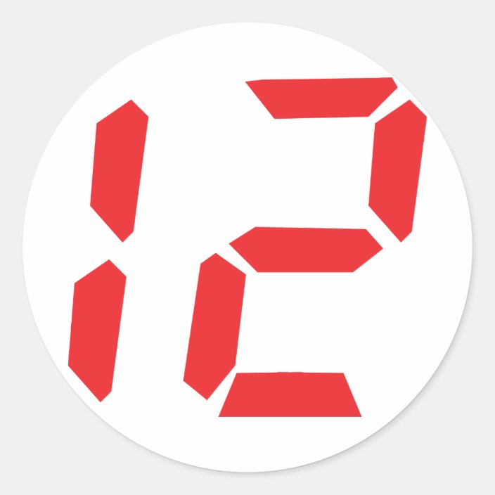 12 twelve red alarm clock digital number classic round sticker | Zazzle.com
