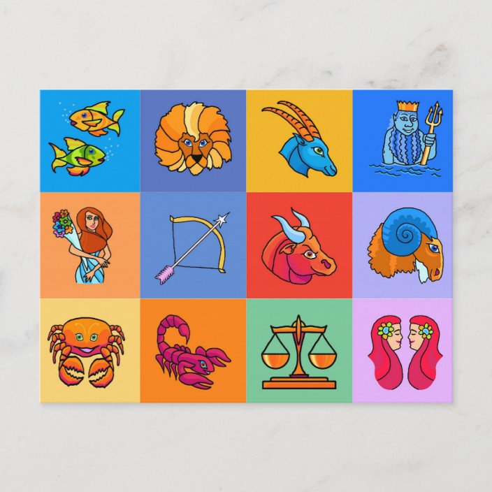 12 Zodiac signs cartoon style Postcard | Zazzle.com