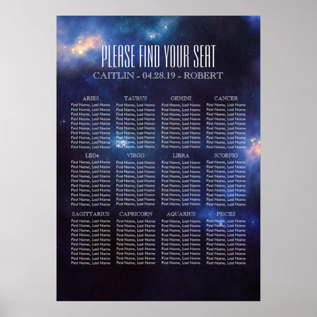 12 Zodiac Signs | Constellation Seating Chart | Zazzle