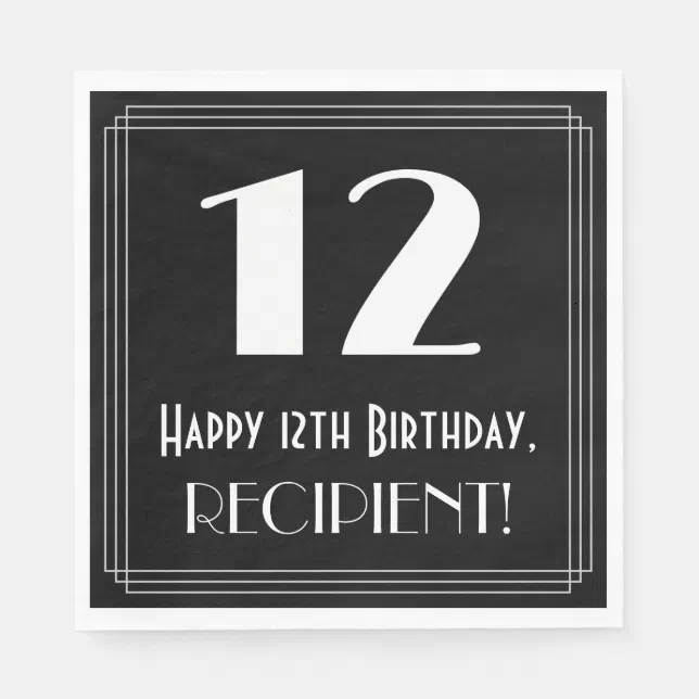 12th Birthday ~ Art Deco Inspired Look "12", Name Napkins | Zazzle