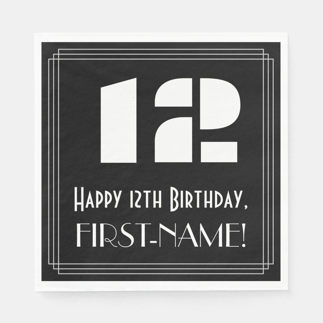 12th Birthday: Art Deco Inspired Look "12" + Name Napkins | Zazzle