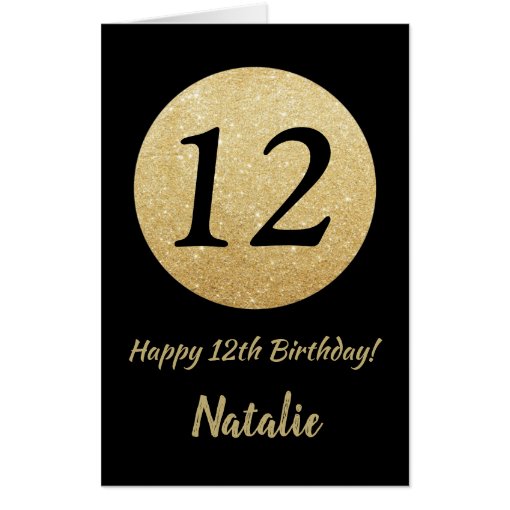 12th Birthday Black Gold Glitter Extra Large Jumbo Card | Zazzle