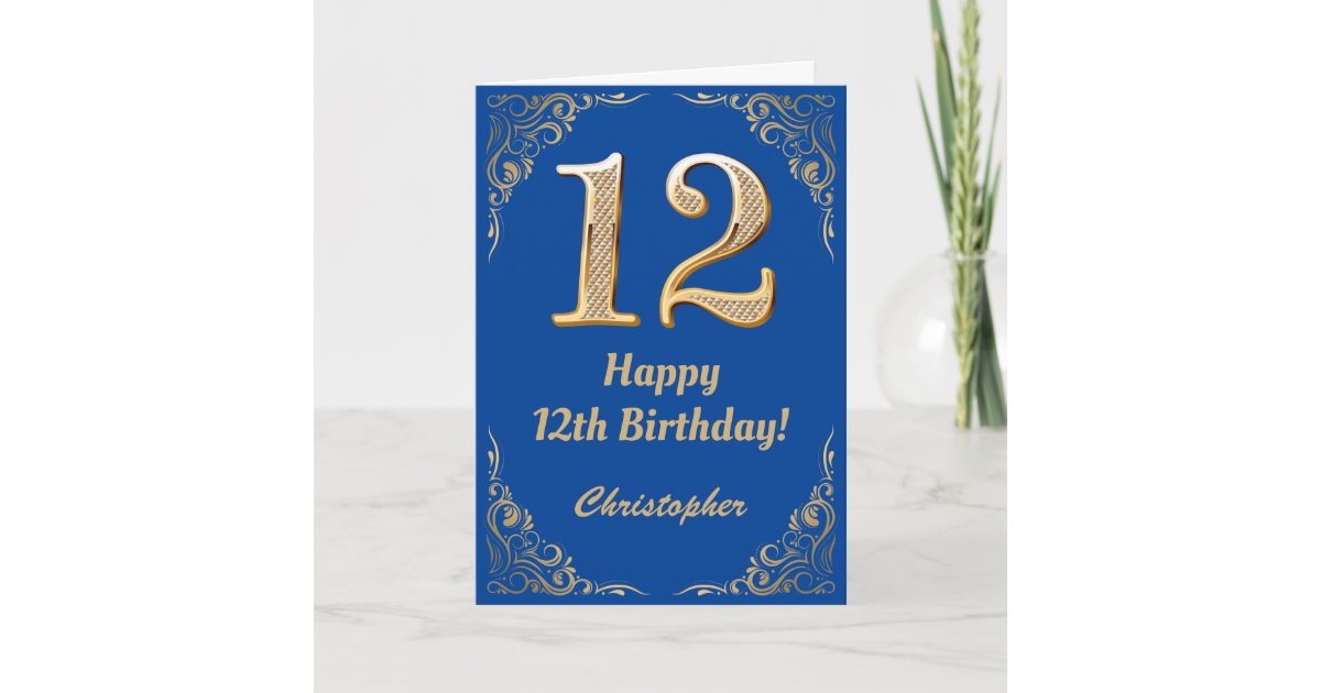 12th Birthday Blue and Gold Glitter Frame Card | Zazzle