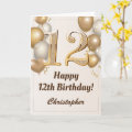 12th Birthday Gold Balloons and Confetti Birthday Card | Zazzle