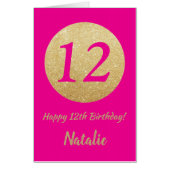 12th Birthday Hot Pink and Gold Extra Large Jumbo Card | Zazzle