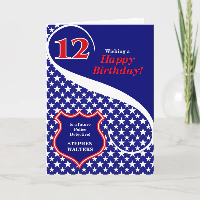 12th Birthday Law Enforcement Theme with Name Card | Zazzle