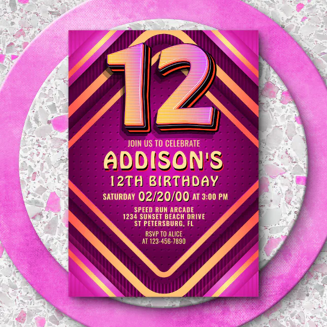 12th Birthday Neon Invitation | Zazzle