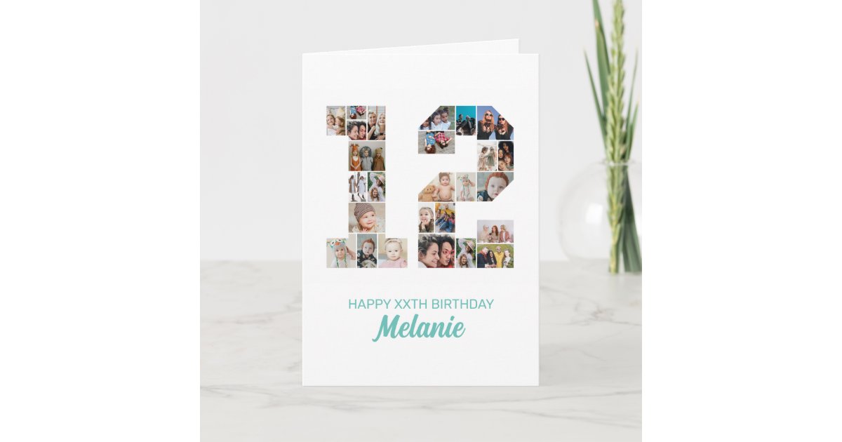 12th Birthday Number 12 Photo Collage Personalized Card | Zazzle