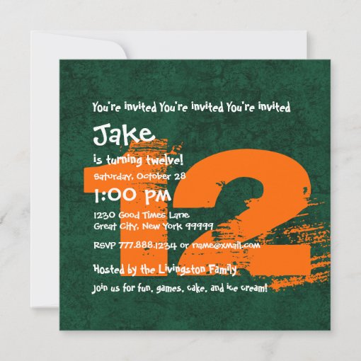 12th Birthday Party 12 Year Old Grunge Z12A Invitation | Zazzle