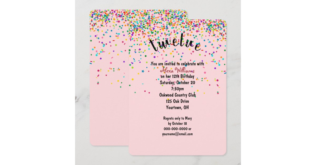12th Birthday Party confetti Invitation | Zazzle