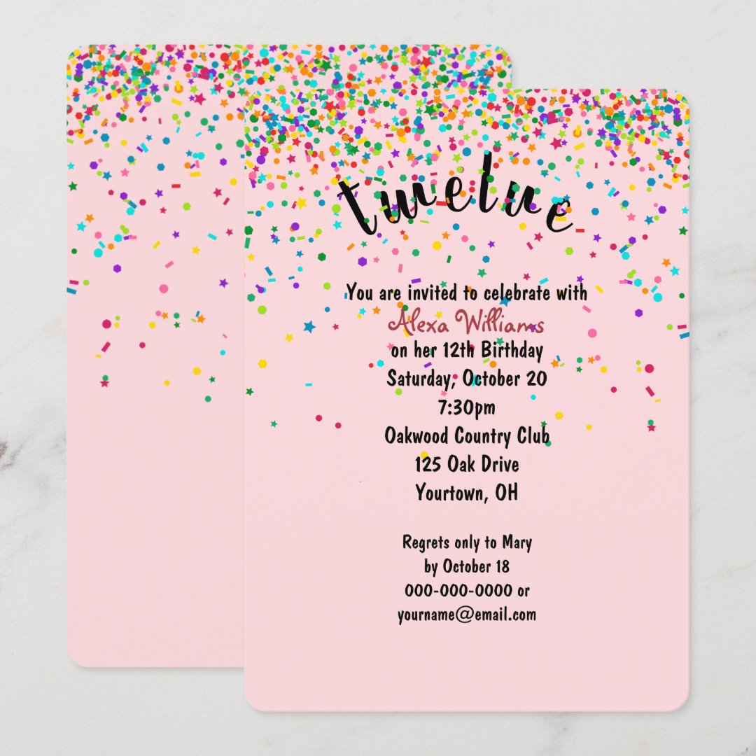 12th Birthday Party confetti Invitation | Zazzle