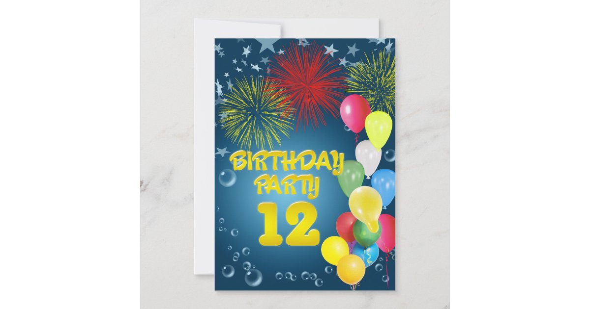12th Birthday party Invitation with balloons | Zazzle