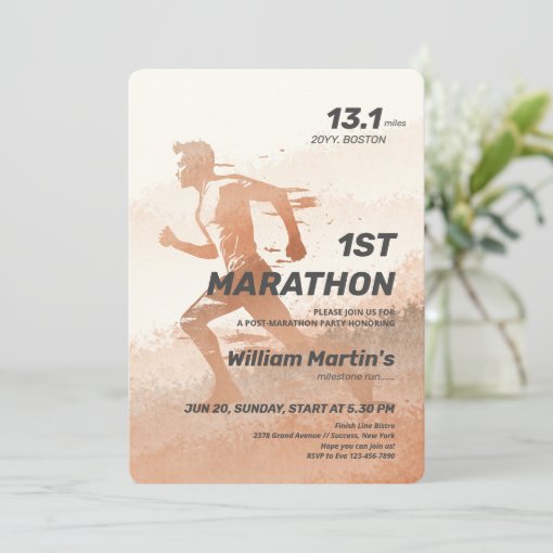 13.1miles 1ST Marathon-Post Marathon Party Invitation | Zazzle
