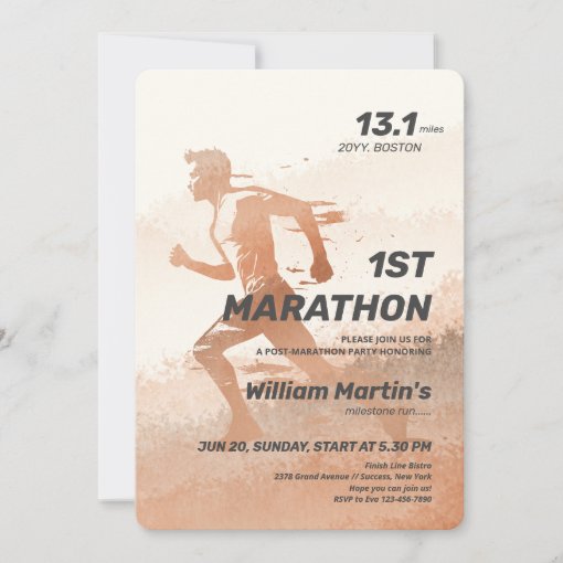 13.1miles 1ST Marathon-Post Marathon Party Invitation | Zazzle