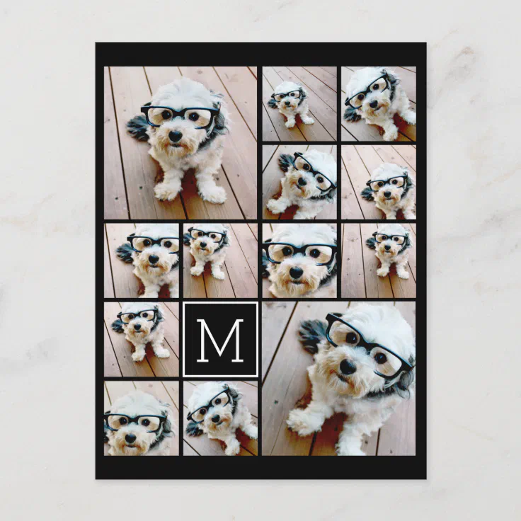13 Photo Collage Monogram black - Can Edit Color Postcard | Zazzle