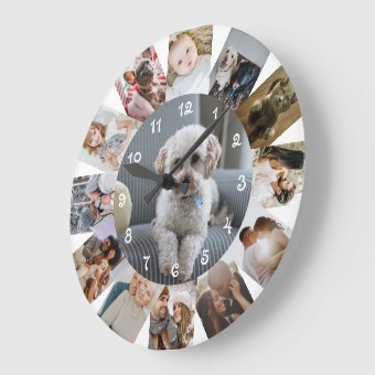 13 Photo Collage Personalized Large Clock | Zazzle