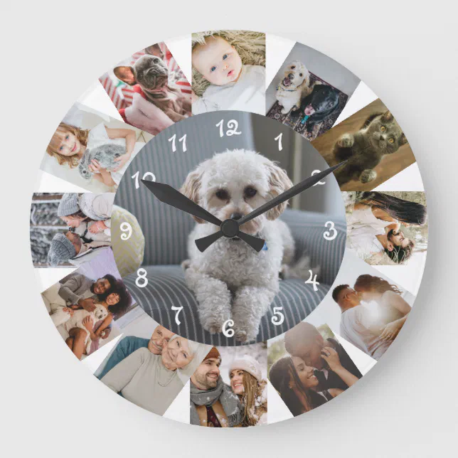 13 Photo Collage Personalized Large Clock | Zazzle