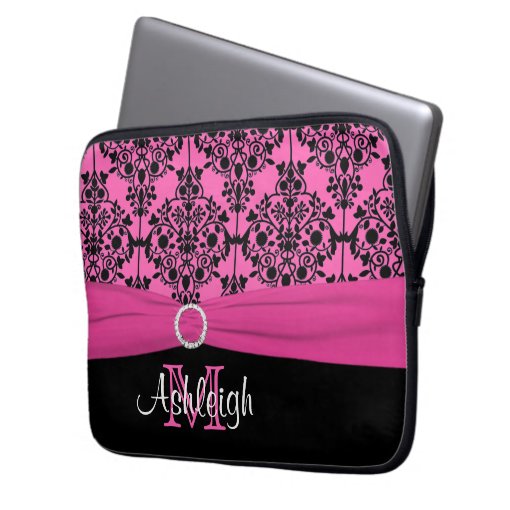 13" Pink Black White FAUX Ribbon Laptop Sleeve | Zazzle