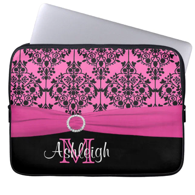 13" Pink Black White FAUX Ribbon Laptop Sleeve | Zazzle