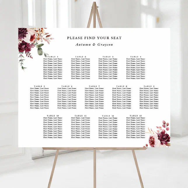 13 Table Autumn Romance Wedding Seating Chart | Zazzle