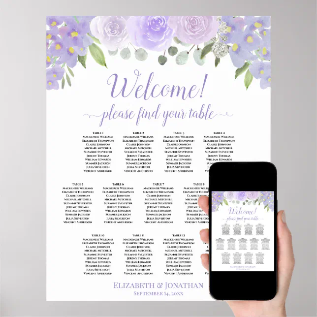 13 Table Lavender Floral Wedding Seating Chart | Zazzle