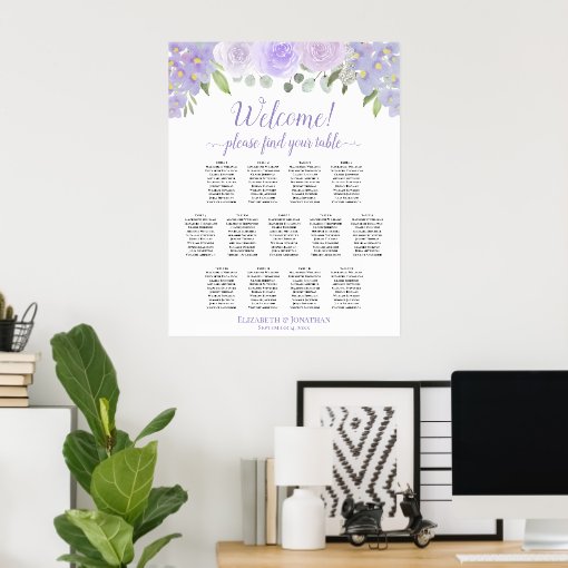 13 Table Lavender Floral Wedding Seating Chart | Zazzle
