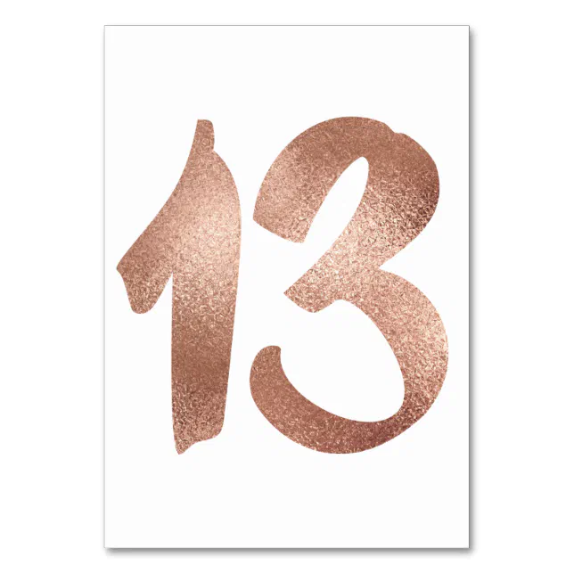 13 Table Number White Metallic Pink Rose Gold Table Number | Zazzle