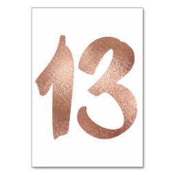 13 Table Number White Metallic Pink Rose Gold Table Number | Zazzle